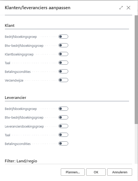 Standaardgegevens bij landcode