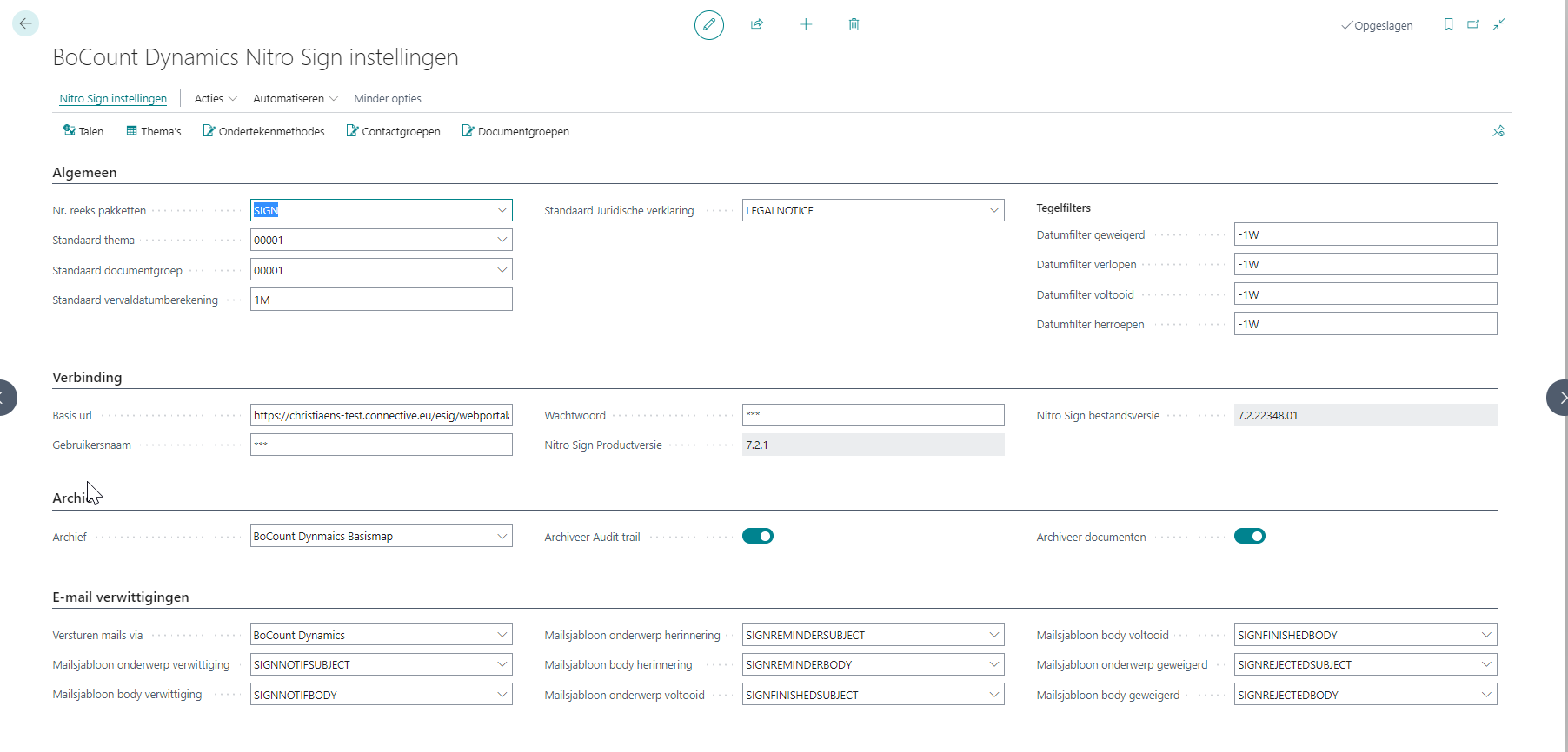 BoCount Dynamics Nitro Sign instellingen